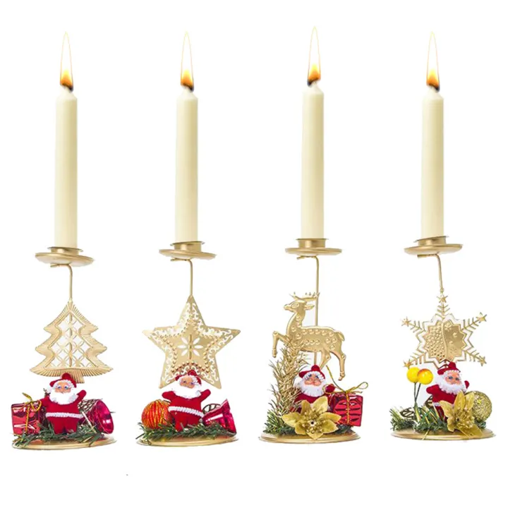 Christmas Candlestick Metal Candle Holder Xmas Table Decoration Santa ...
