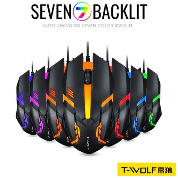 T-Wolf V1 RGB Breathing Light Gaming Mouse 1200DPI Backlight Ergonomic ...