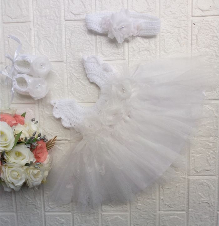 Crochet york with tutu frock white | Daraz.lk