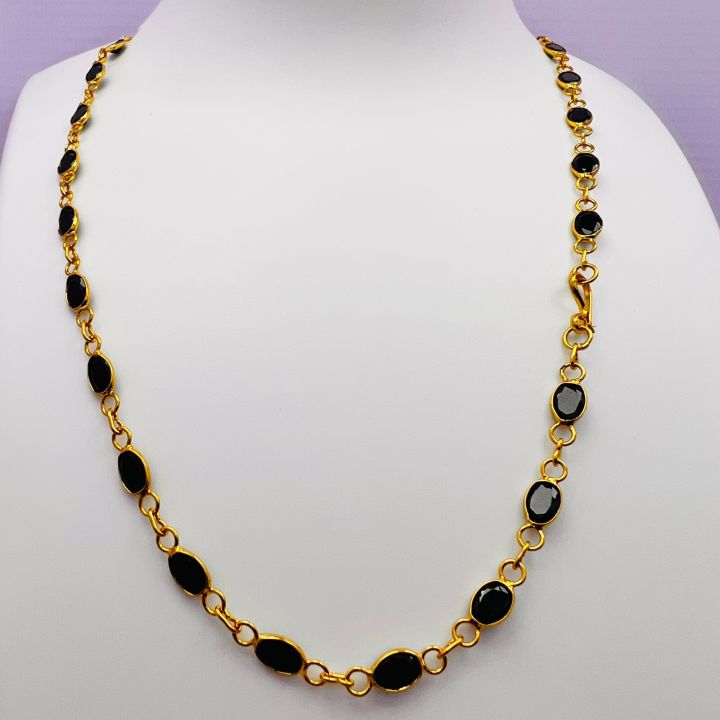Gold plated chein Ladies 18/24 Inch Chain With BLACK Colored Oval Stone ...