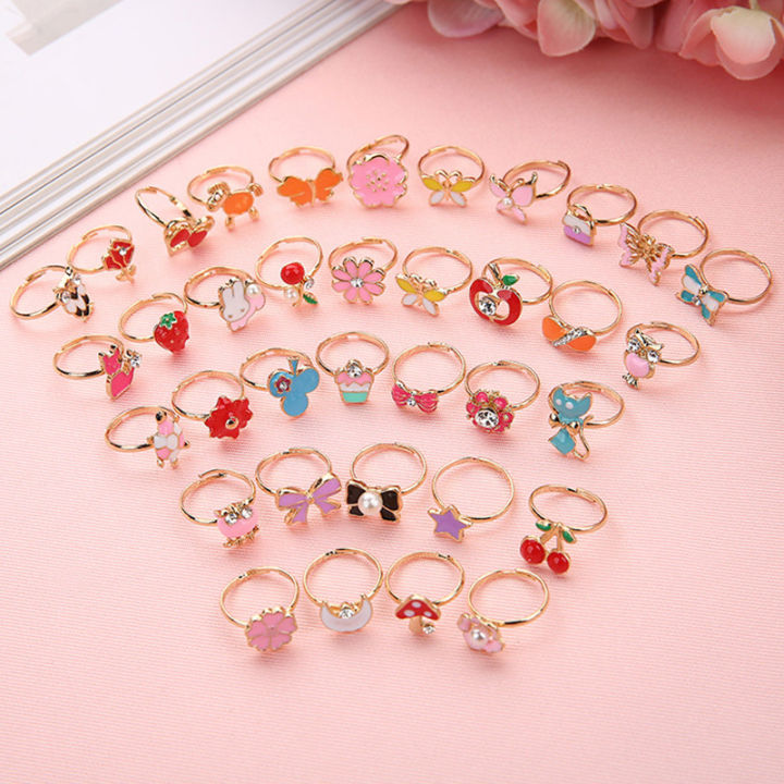10pcs Cute Cartoon Kids Rings Kawaii Korean Children Girls Flower Alloy ...