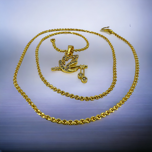 Gold Plated Chein 2MM Diamond Chain with Beautiful leaf pendant for ...