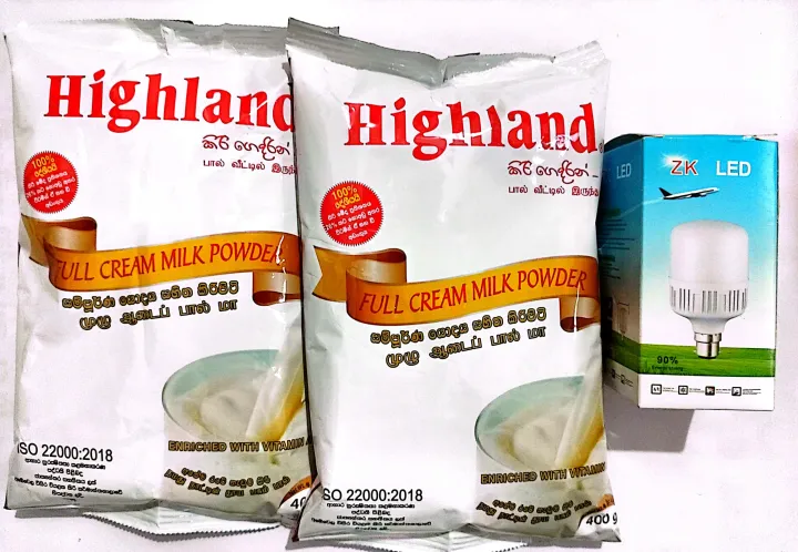 Highland full cream Milk Powder 400g 2 packets And One 10W Led Bulb ...