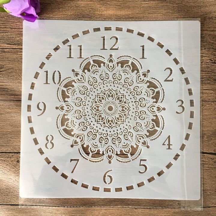 30 * 30cm Mandala clock DIY Stencils Wall Painting Scrapbook Coloring ...