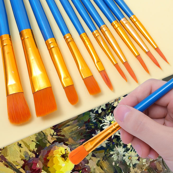 10Pcs/Set Artist Brush Set Professional Water/Oil Color Brushes for ...