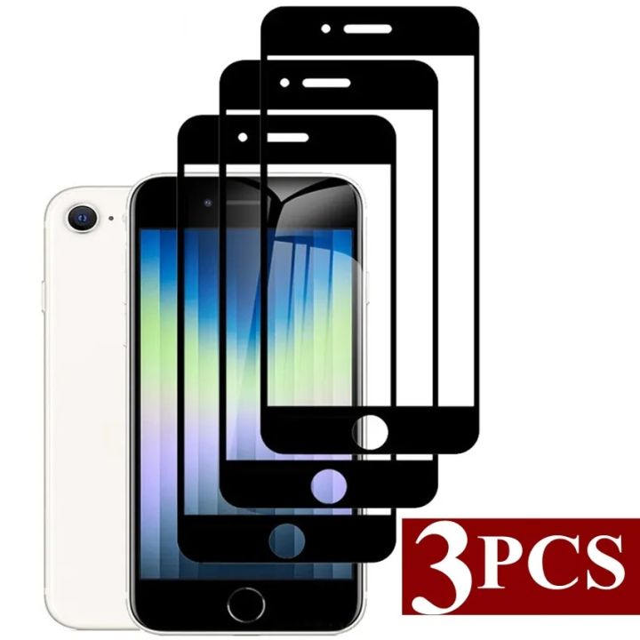 3PCS Full Cover Tempered Glass For iPhone SE 2022 2020 7 8 Plus Screen ...