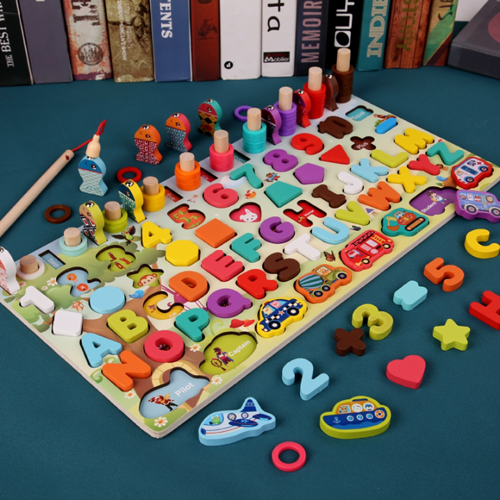 Alphabet ABC Number 123 Magnet Fishing Wooden Board Montessori ...