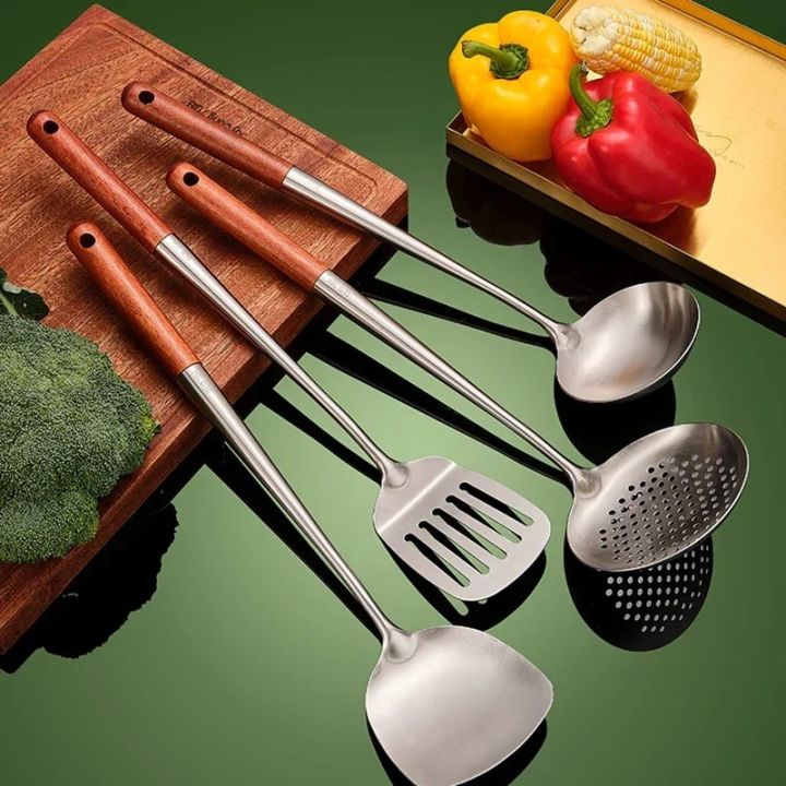 304 Stainless Steel Long Handle Wok Spatula Spoon Colander Kitchen ...