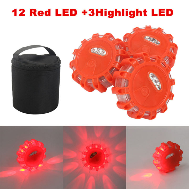 3Pcs LED Road Flares Flashing Warning Light With A Bag Roadside Safety ...