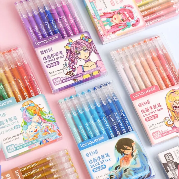 9PCS Kawaii Morandi Gray Pens Set Multi Color High Capacity Marker ...