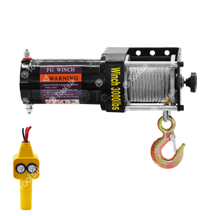 DC 12V 3000lbs Fine Electric Cable Winch - Handle Remote Control | Daraz.lk