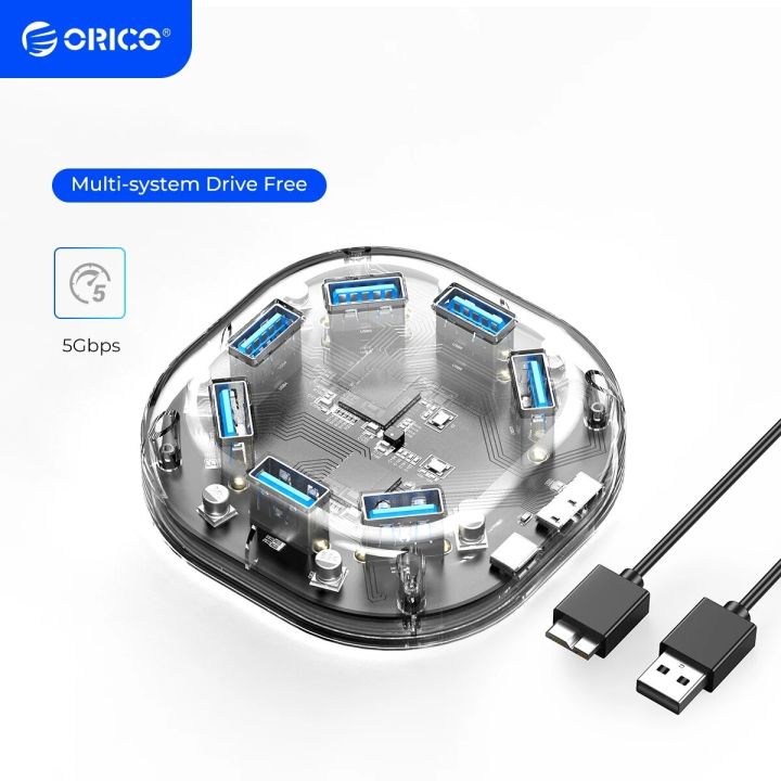 ORICO Transparent Series USB HUB Multi 4 7 Port High Speed USB3.0 Splitter With Micro USB Power ...
