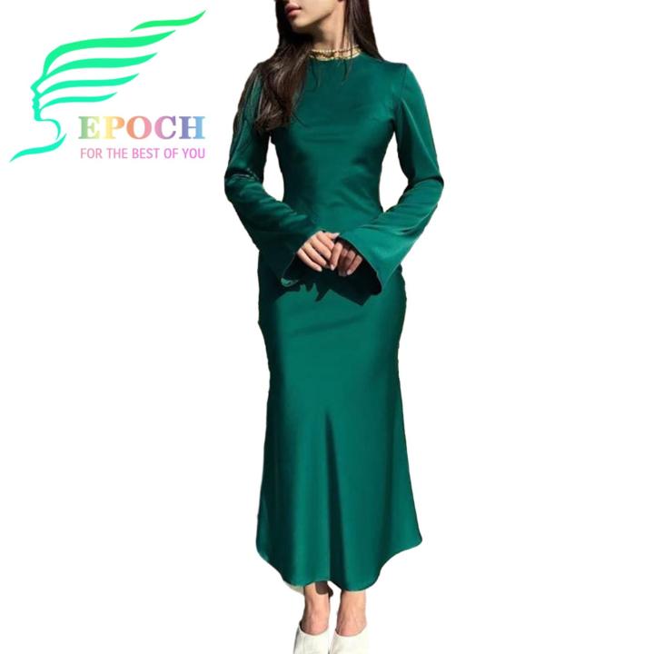 Epoch Women Polyester Spandex Dress Chic Long Sleeve Maxi Dress for ...