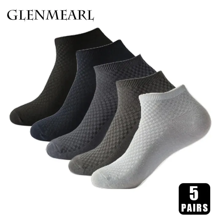 5 Pairs Men Short Socks Bamboo Fiber High Quality Crew Ankle Casual ...
