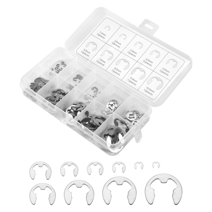 120 PCS 304 Stainless Steel E Clip Washer Assortment Kit for Shaft ...
