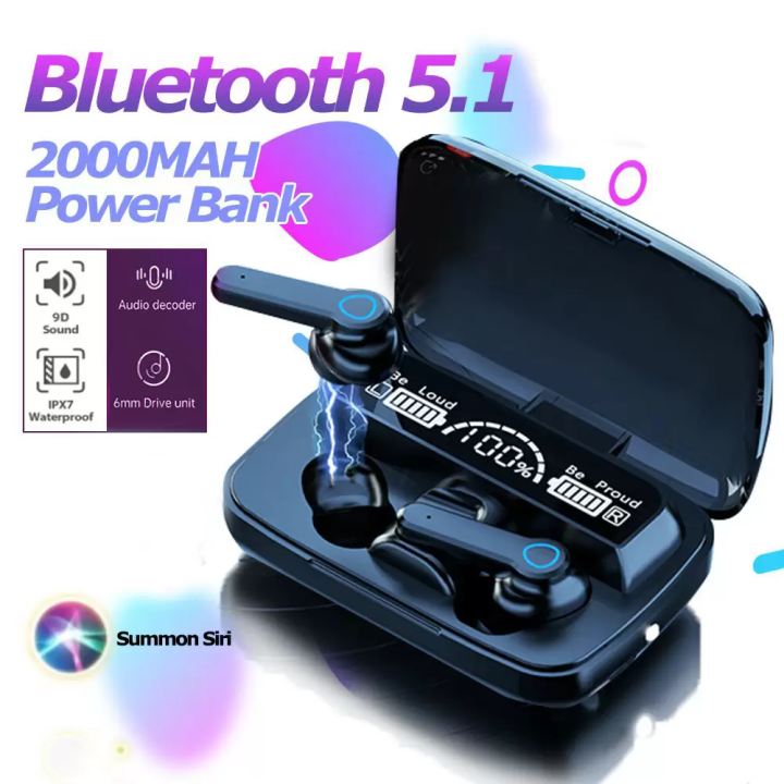 M19 Pro Earphones TWS Bluetooth Wireless HIFI Music Headset LED Display ...