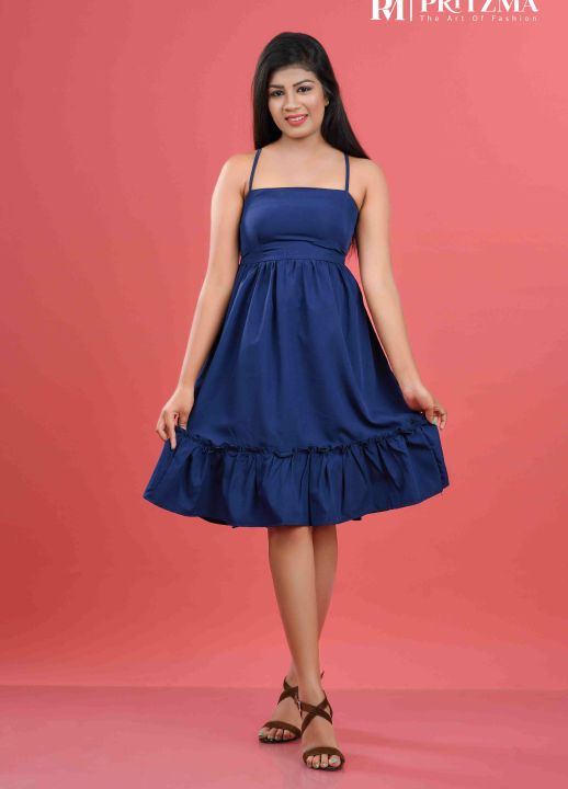 Sleeve Less Cross Over Short Frock | Daraz.lk