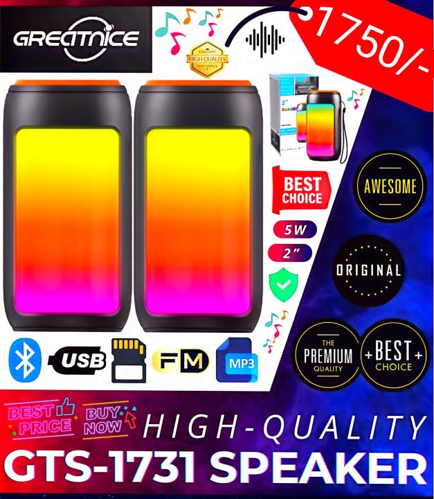 GTS 1731 RGB Bluetooth Speaker Mini Wireless Speaker Extra Bass With LED Ultra Loud Stereo ...