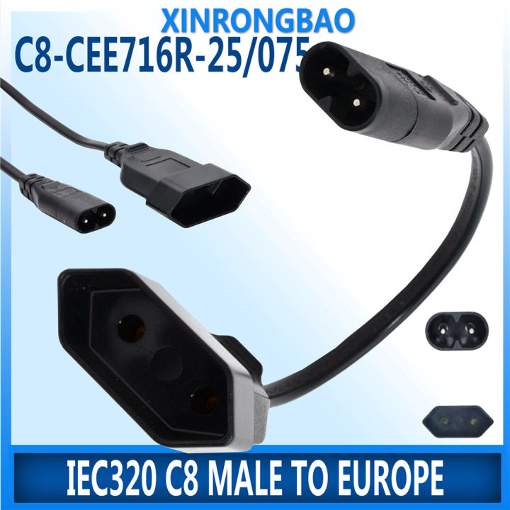 1PCS IEC320 C8 Male to Europe Schoko CEE7/16 Outlet Female socket Power ...
