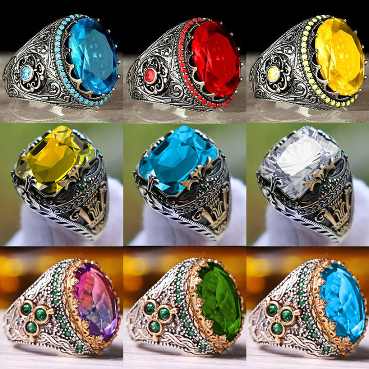 [Good LIFE]New Inlaid Crystal Mens Luxury Ring Personality Retro Big ...