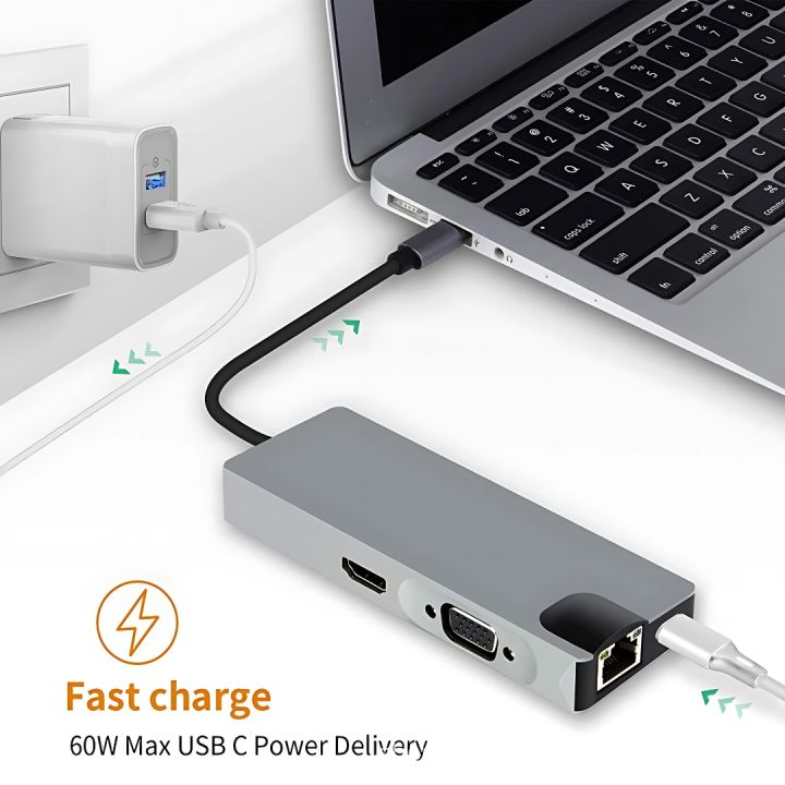 8 in1 USB3.0 HUB RJ45 Type C to HDMI Gigabit Network Port Converter ...