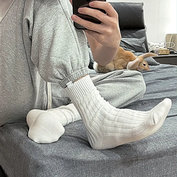 CHAOZHU Male Socks Solid Colors Rib Cotton Thicken Label Top Bright ...