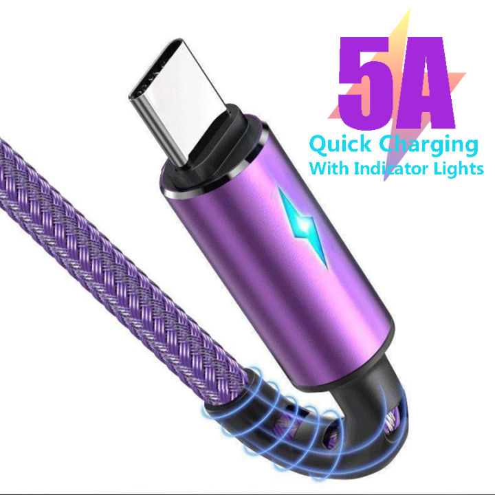 5A Quick Charging LED Light Cable Type C Micro-USB Cable Mobile Phone Accessories Charger Cable ...