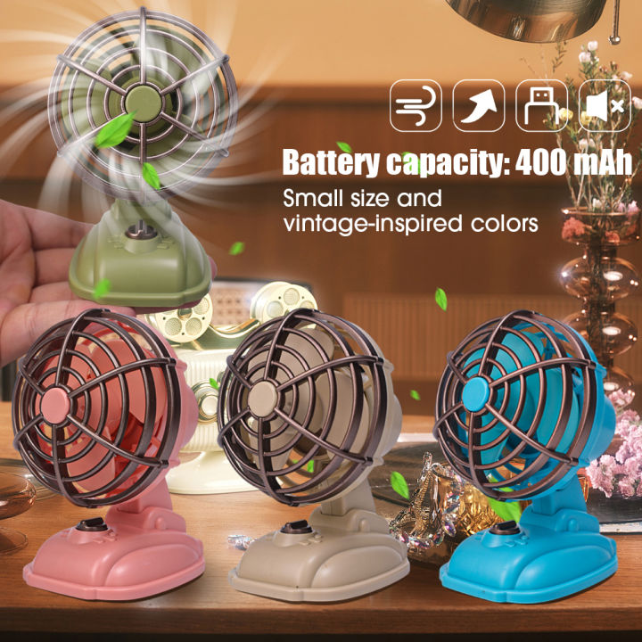 Retro Mini Desktop Fan Portable Big Wind Fan Power USB for Students ...