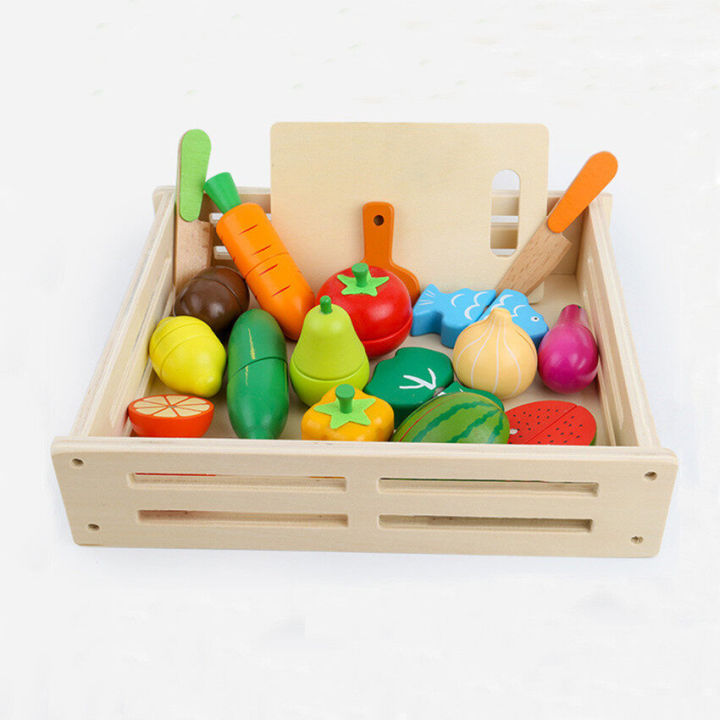Moulty 17Pcs Wooden Play Food Toys Cutting Fruit Vegetables Set ...