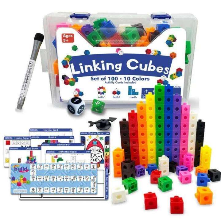 Linking Cubes Math Blocks with Activity Cards 100pcs Numbers Counting ...