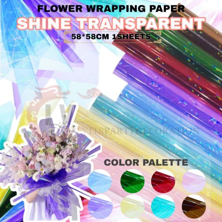 🇲🇾58*58cm 1pcs Shine Transparent Flower wrapping paper / Transparent ...