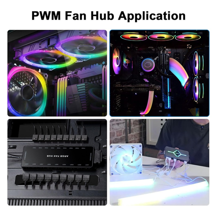 ARGB Fan Hub with Controller 5V 3PIN ARGB 12V 4PIN PWM RGB Housing Fan ...