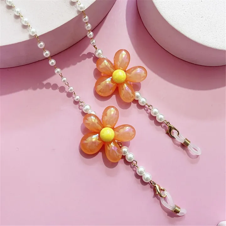 Fashion Women Glasses Chain Boho Pearl Beaded Mask Chain Flower Charm ...