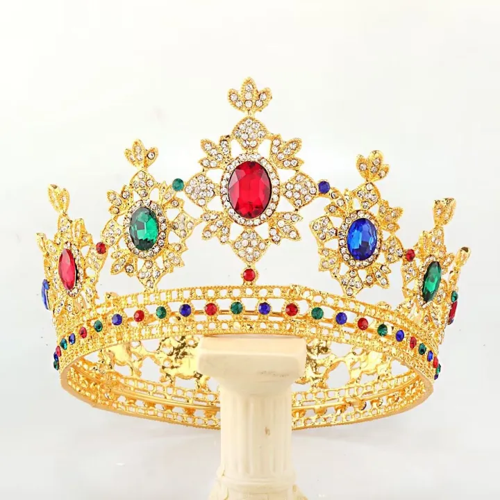 king crown Baroque King Queen Colored Rhinestone Round Large Crown ...