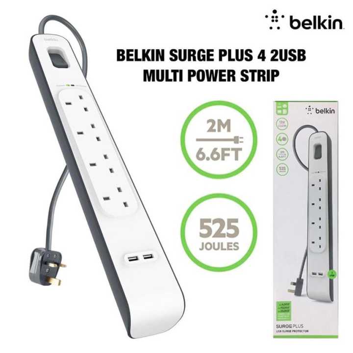 Belkin Surge Plus 4 2USB Multi Power Strip/2m | Daraz.lk