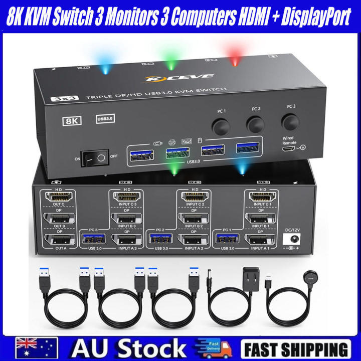 Multi-Display 3 Monitor Kvm High Refresh Rate 3 Computer Kvm 4k@144hz ...