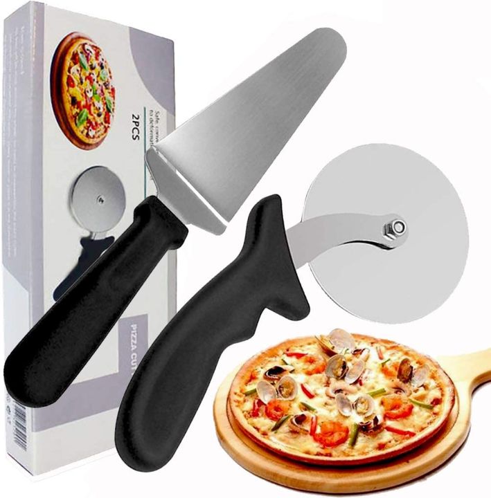 Pizza Cutter Wheel Pie Server Set Of 2 (4 Inch) Premium Stainless Steel ...
