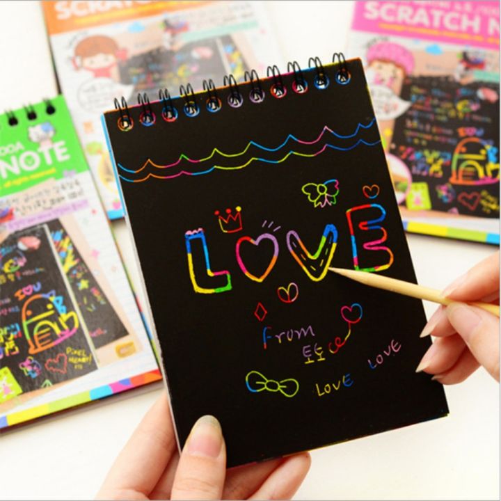 10 Sheets Fun Magic Drawing Book Toy DIY Scratch Notebook Black ...