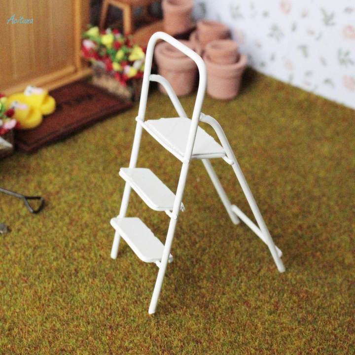 1:12 Miniature Ladder with Wide Pedal 1/12 Mini 3 Step Ladder for Yard ...