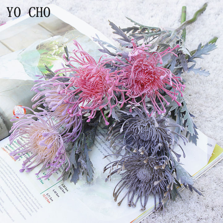 YO CHO Artificial Flower Leucospermum Wedding Decoration Short Branch ...