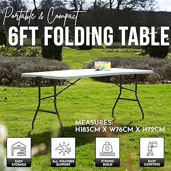 Folding Tables, 6ft Foldable Plastic Card Table, Portable Heavy Duty ...