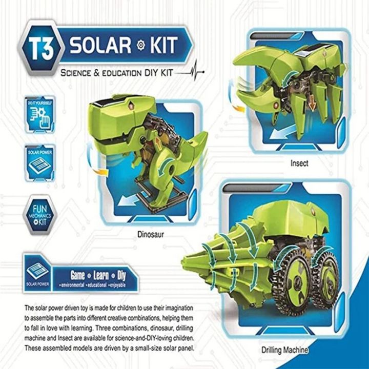 solar toys Diy 3-In-1 Solar Energy Robot Children's Toy Dinosaur Insect ...