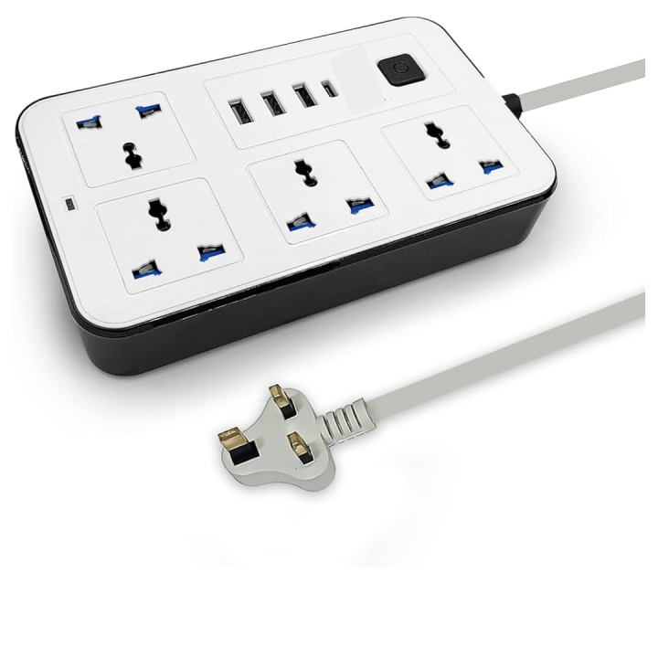 Multi Plug Wire Code 4 Power Socket Extension With 3 USB Ports and 1 ...