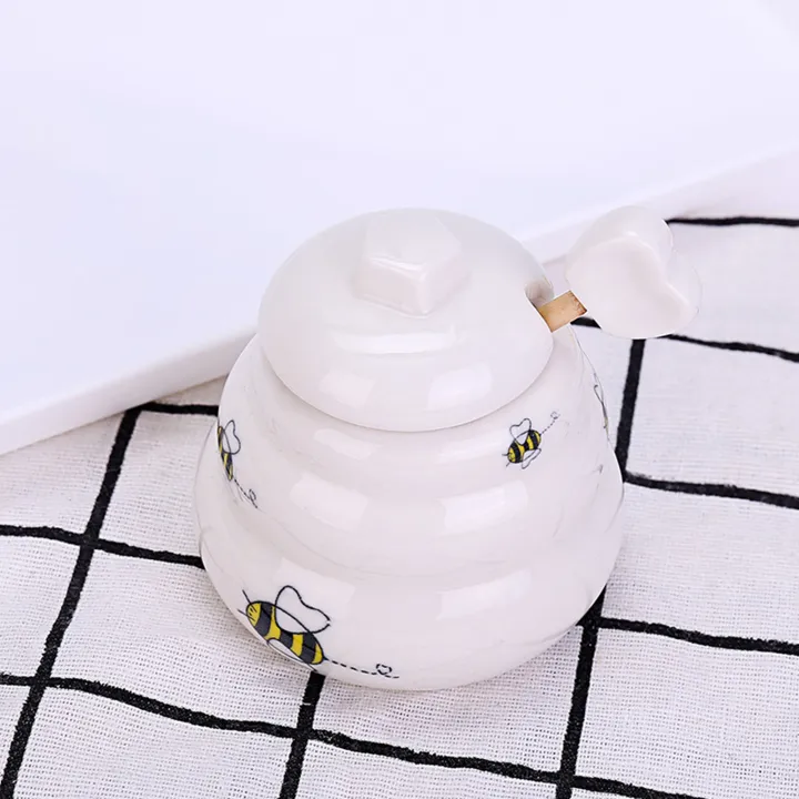 Mini Ceramic Beehive Honey Jar With Wooden Dipper Honey Storage ...