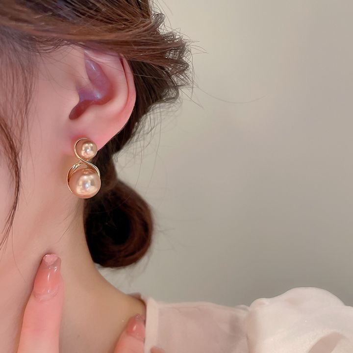 Elegant Pearl Gold Metal Ball Champagne Dangle Earrings for Women Girl ...