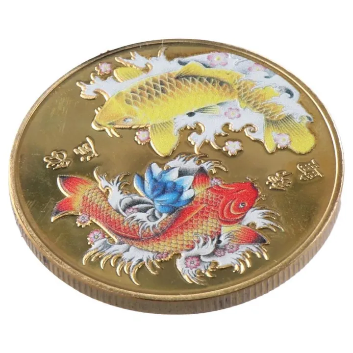 Collectable Koi Fish Pattern Lucky Coin Coin Circular Lottery Ticket ...