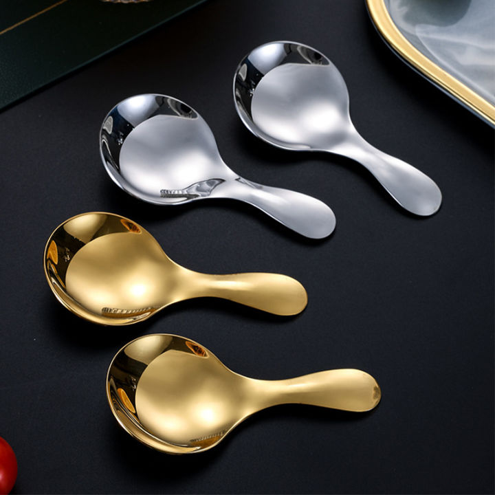 Cute Stainless Steel Spoon Short Handle Gold Ice Cream Tea Coffee Spoon ...