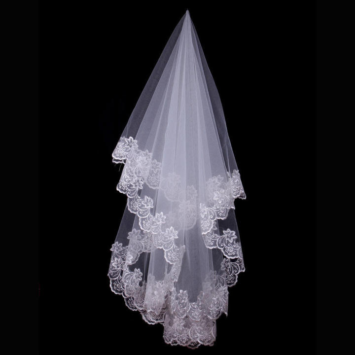 Red Single Layer Lace Veil Graceful Lace Cathedral Length Veil Wedding ...