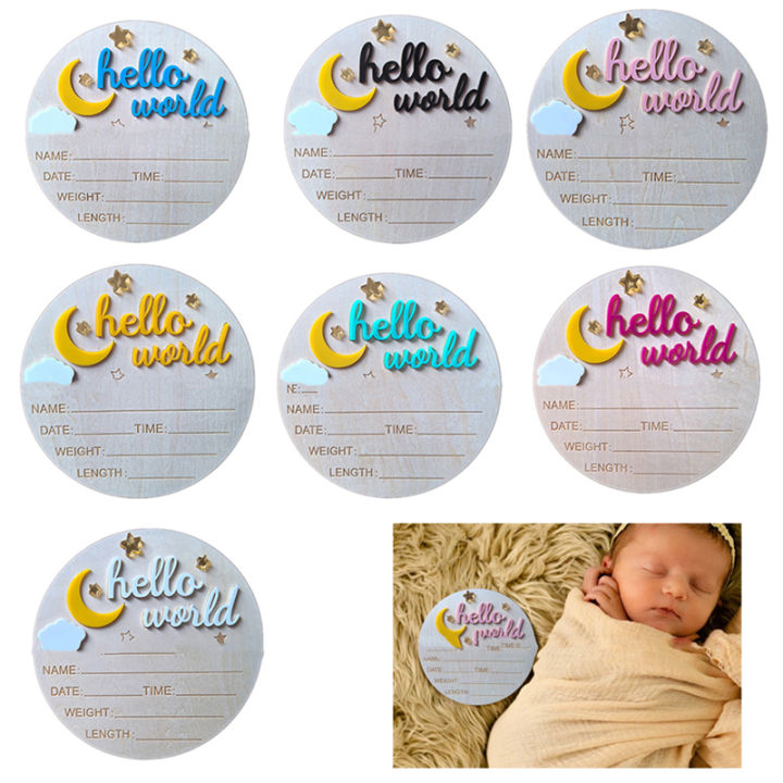 Wooden Hello World Newborn Sign, Cute Birth Announcement Board Baby ...
