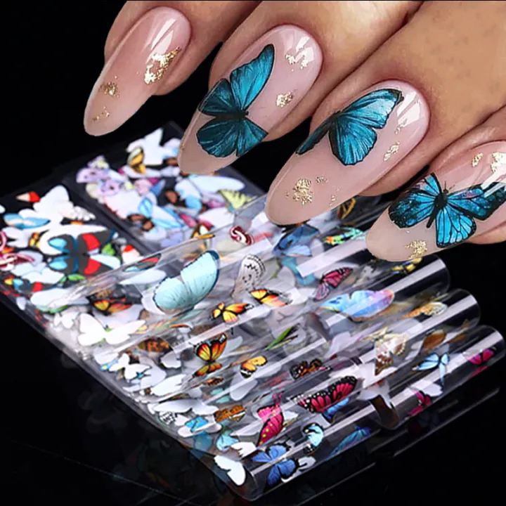 10pcs/Set Nail Butterfly Desing Foil Flower Lace Nail Series Stickers ...